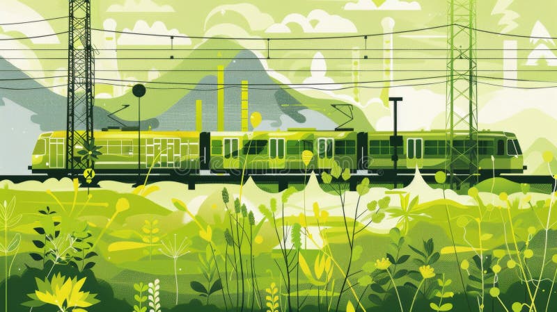 Green Energy Theme with Train in Nature Landscape for Environmental ...