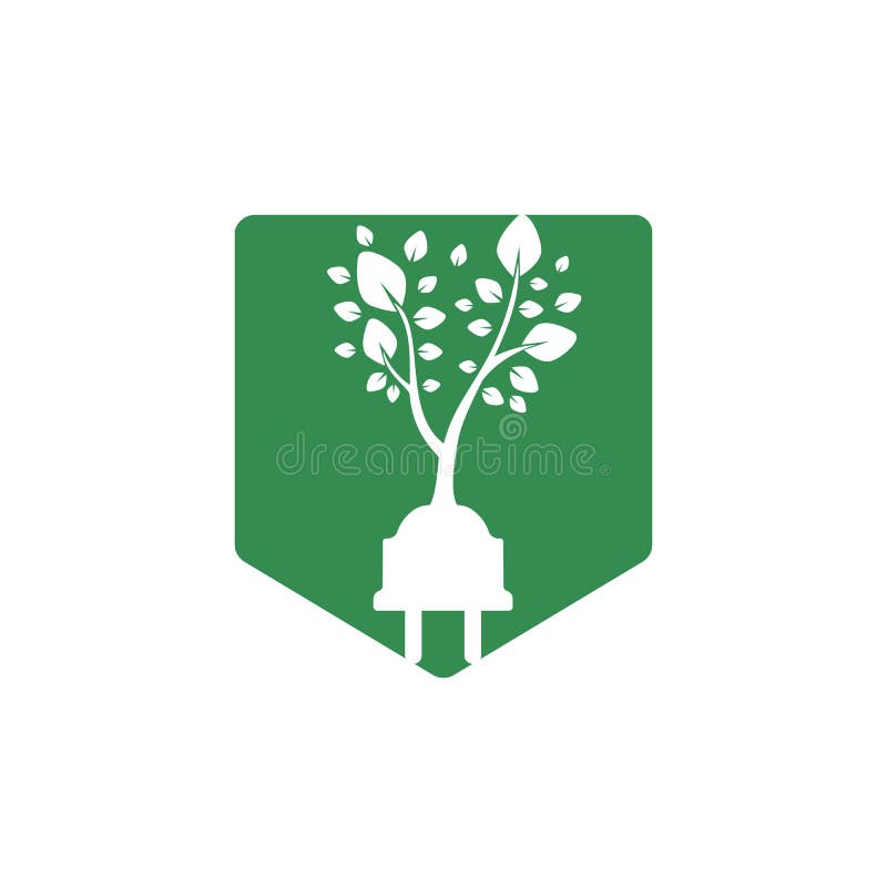 Green Energy Electricity Logo Concept. Electric Plug Icon with Tree ...