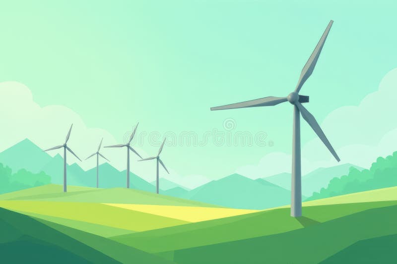 Green Energy Wind Turbines in Rolling Hills Landscape Stock ...