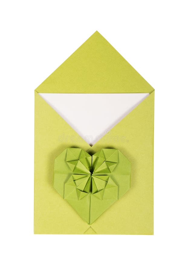 Green Envelope and Paper Heart. Heart Origami Stock Image - Image of ...
