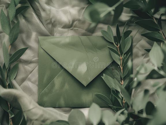 A Green Envelope Sits on Top of a Bed Stock Image - Image of desk ...