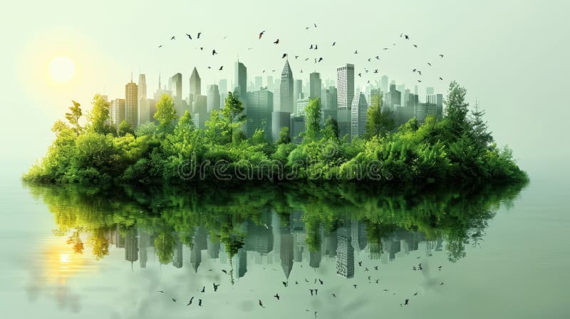 Green Environment and Trees, Eco-friendly Design Stock Illustration ...
