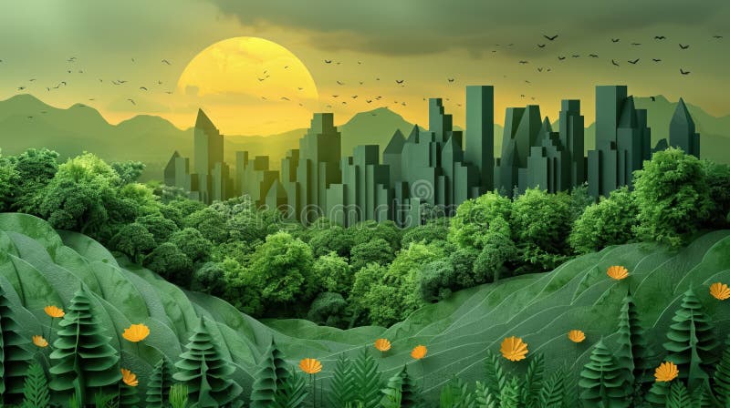 Green Environment and Trees, Eco-friendly Design Stock Illustration ...
