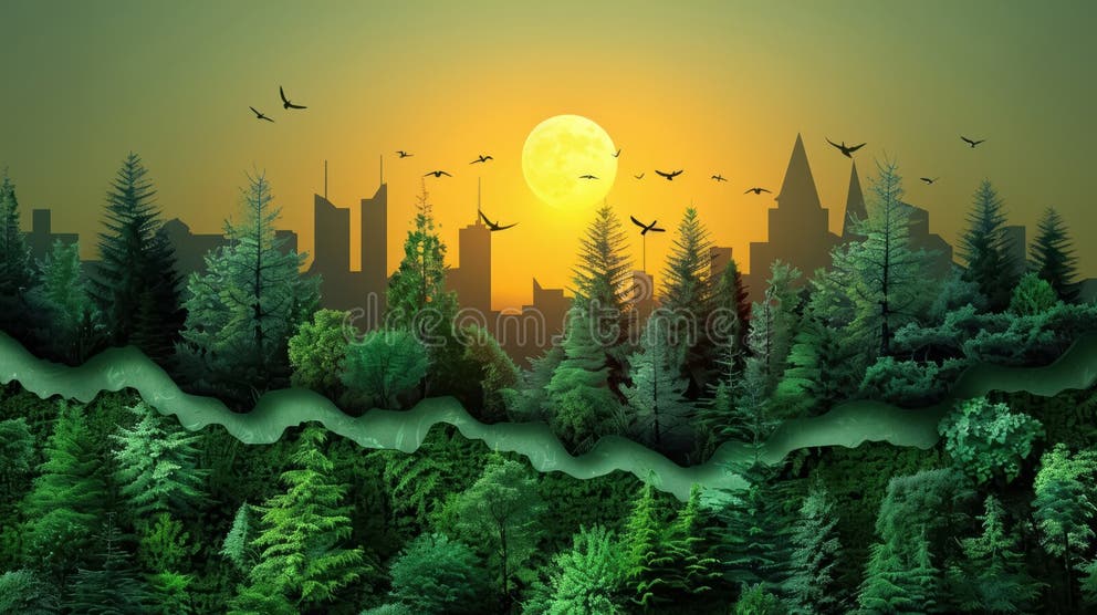 Green Environment and Trees, Eco-friendly Design Stock Illustration ...
