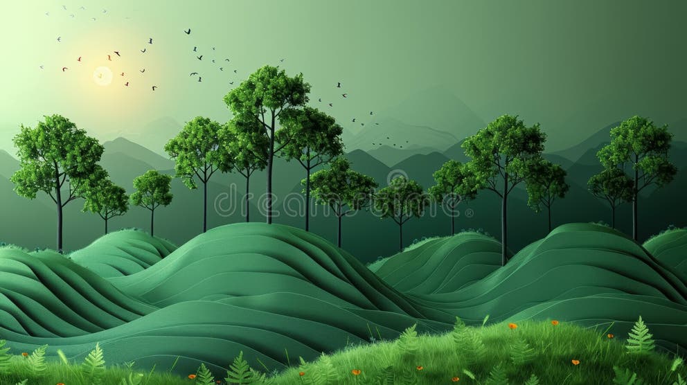 Green Environment and Trees, Eco-friendly Design Stock Illustration ...