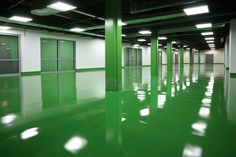 Green Epoxy Floor in a Large Space in a Company. Generative AI Stock ...