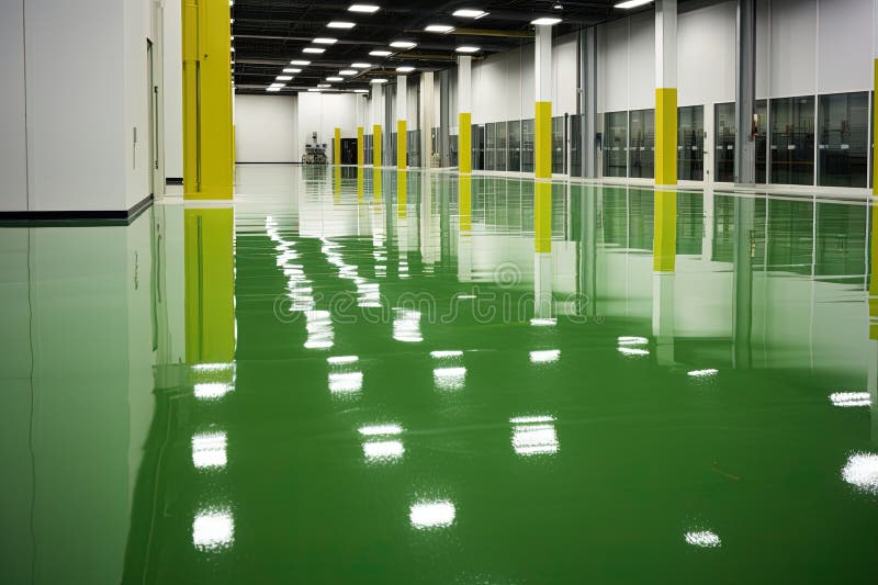 Green Epoxy Floor in a Large Space in a Company. Generative AI Stock ...