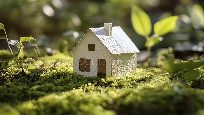 Green Escape: Paper Home on Soft Garden Moss Stock Photo - Image of ...
