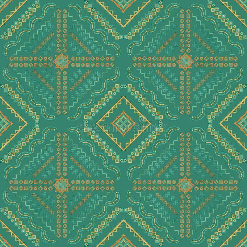 Green Ethnic Pattern with Geometric Ethnic Seamless Square in for ...