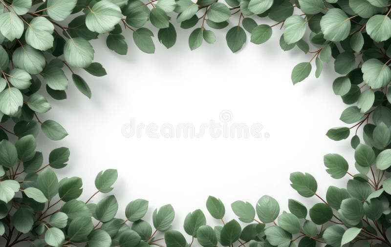 Green Eucalyptus Border on White Background with Copy Space for Text ...