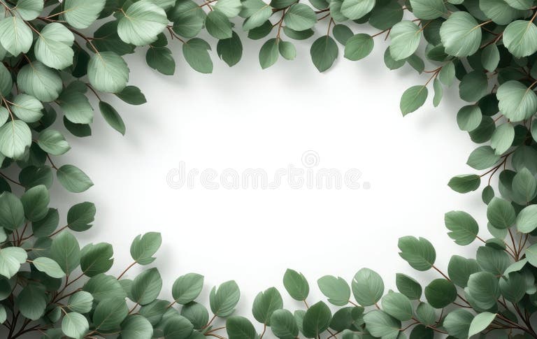 Green Eucalyptus Border on White Background with Copy Space for Text ...