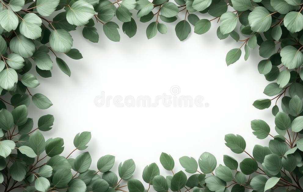 Green Eucalyptus Border on White Background with Copy Space for Text ...