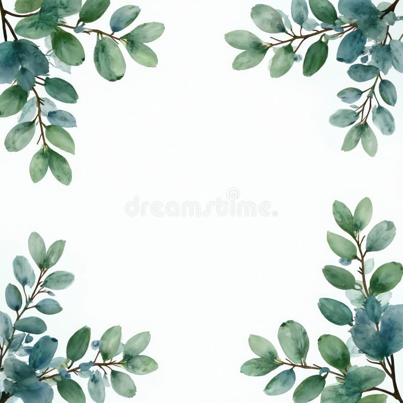 Generated Green Eucalyptus Leaf Border Frame Background Stock ...
