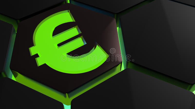 Green Euro Symbol on Hexagon - 3D Rendering Stock Illustration ...