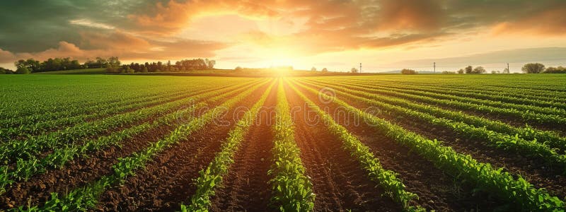 Green Even Rows of Plants in a Field Agricultural Landscape Stock Image ...