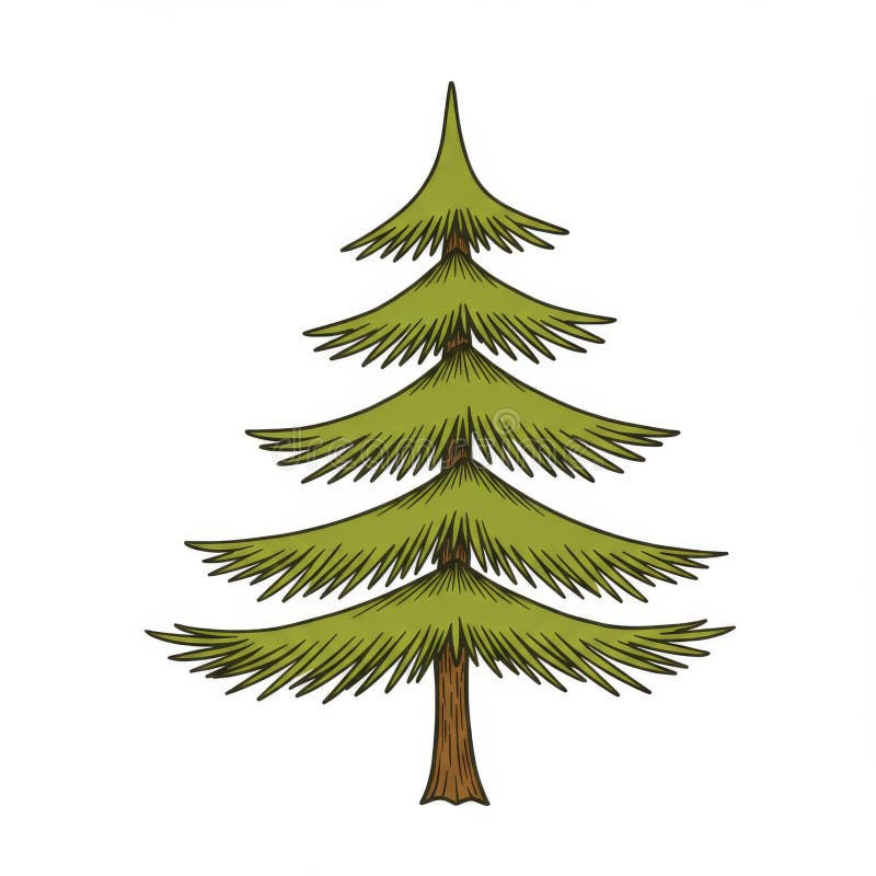 Green Evergreen Tree Illustration on White Background Stock ...