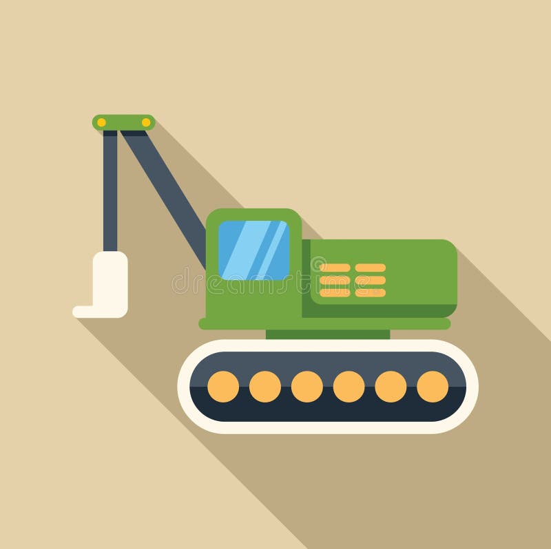 Green Excavator Digging with Long Shadow Icon Stock Illustration ...