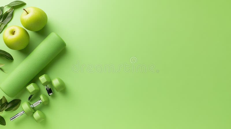 Green Exercise Mat and Dumbbells Top View on Isolated Background for ...