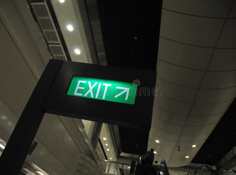Green Exit Direction Signage with Up Right Arrow Stock Photo - Image of ...