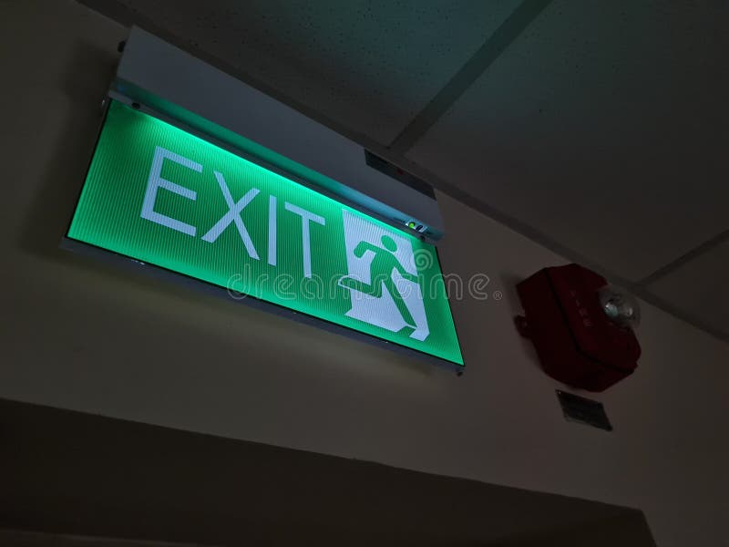 Green Exit Sign Information Dark Stock Photo - Image of sign, green ...