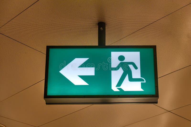 Green Exit Sign with Left Arrow Stock Image - Image of warning ...
