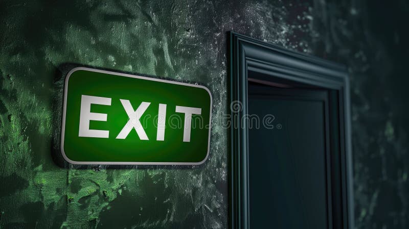 Green Exit Sign on a Wall AI Generated Stock Photo - Image of interior ...