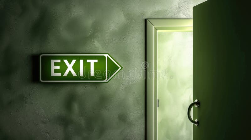 Green Exit Sign on a Wall AI Generated Stock Image - Image of sign ...