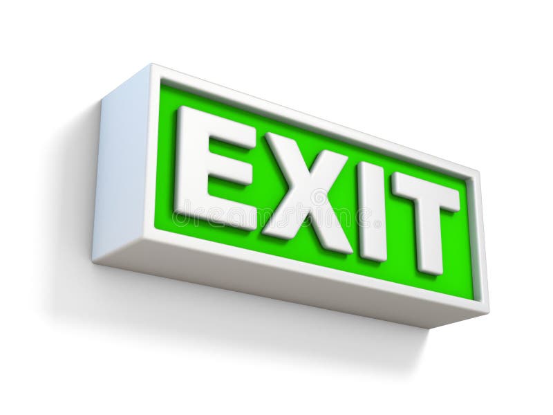 Exit Sign on White Wall. 3D Rendered Stock Illustration - Illustration ...