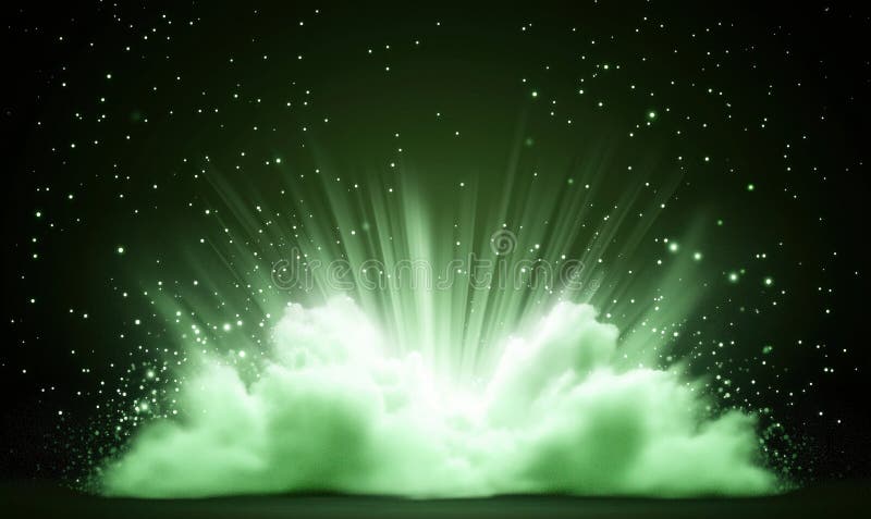 Green Explosion of Light and Particles Emanating from Fluffy Clouds ...