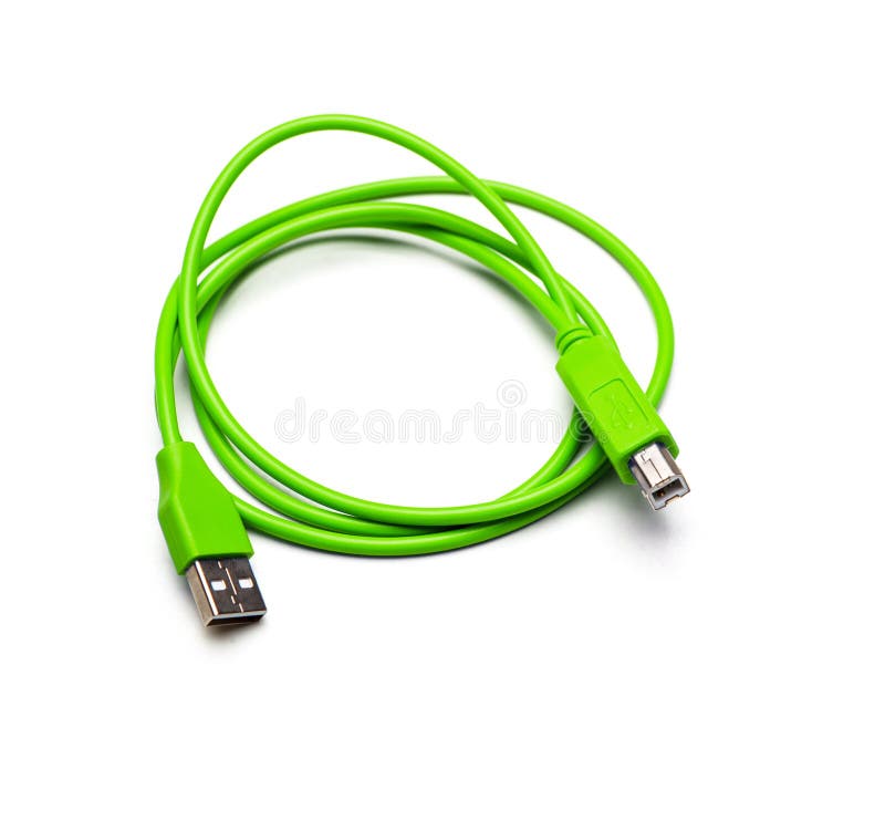Green External Hard Disc Usb Cable Cord. Isolated on White Background ...