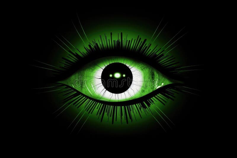 Green Eye in a Glow on a Black Background, Close-up. Generative AI ...