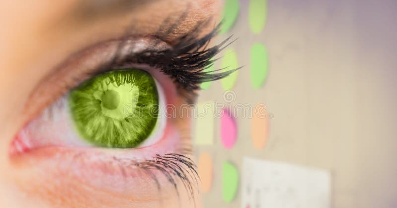 Green Eye with Sticky Notes in Background Stock Photo - Image of ...
