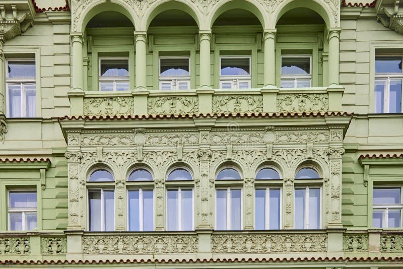 Green facade in Prague stock photo. Image of city, urban - 267766344