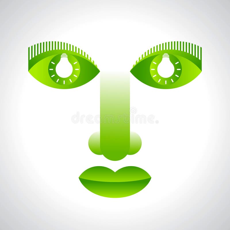Green face eco with bulb stock vector. Illustration of invention - 42869112