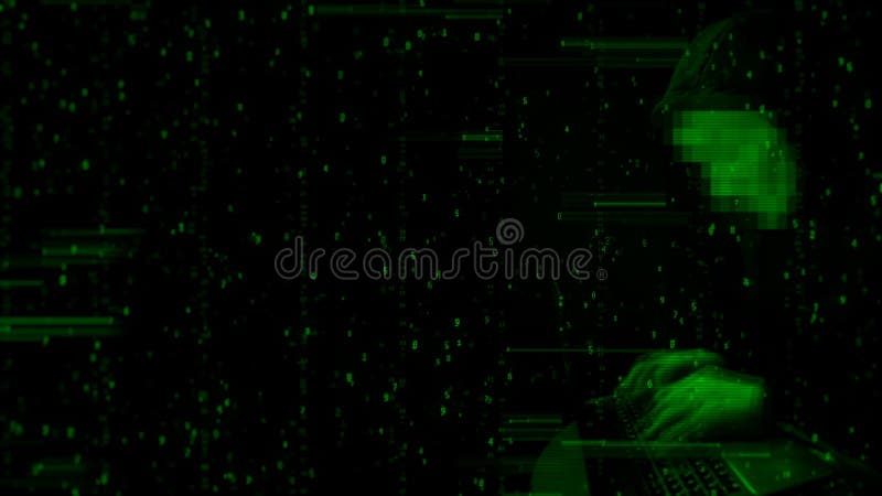 Green Fast Hands Classic Hacker in Hood Typing on Computer Keyboard ...
