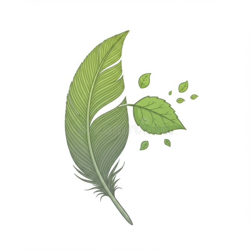Green Feather and Leaf Illustration Stock Illustration - Illustration ...