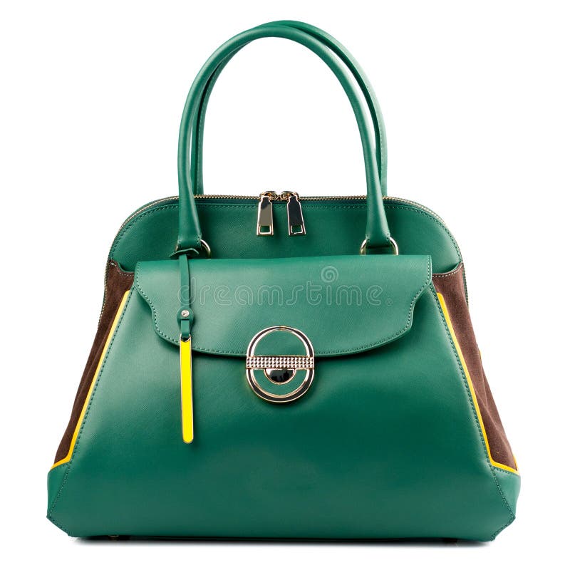 Green Female Leather Handbag Isolated on White Background. Stock Image ...