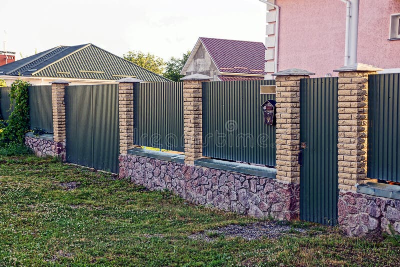 Green Fence and Gate and Green Gate with Mailbox Stock Photo - Image of ...