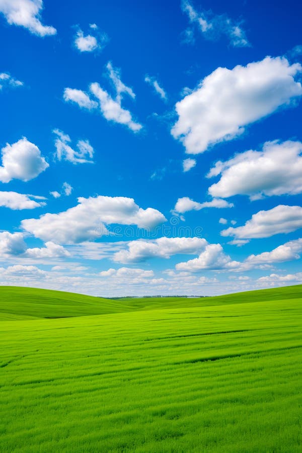 Green Field with Blue Sky and Clouds Above it. Generative AI Stock ...