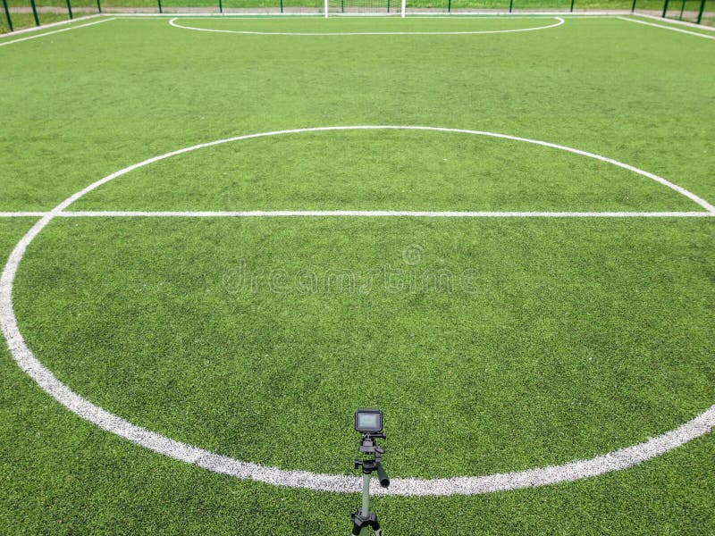 Green Field Center Field with an Action Camera on a Stand Stock Image ...