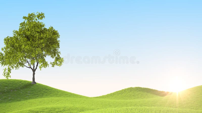 Green field. 3D rendering stock illustration. Illustration of green ...