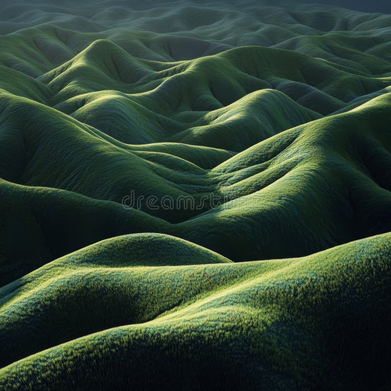 A Green Field with Grass and Hills Stock Illustration - Illustration of ...