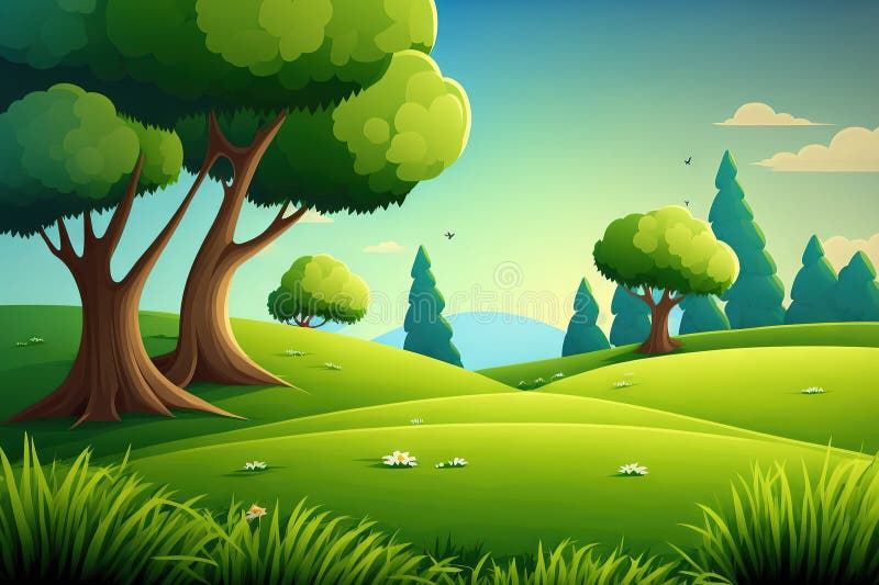Green Field with Grass in a Nature Themed Cartoon Setting Stock ...