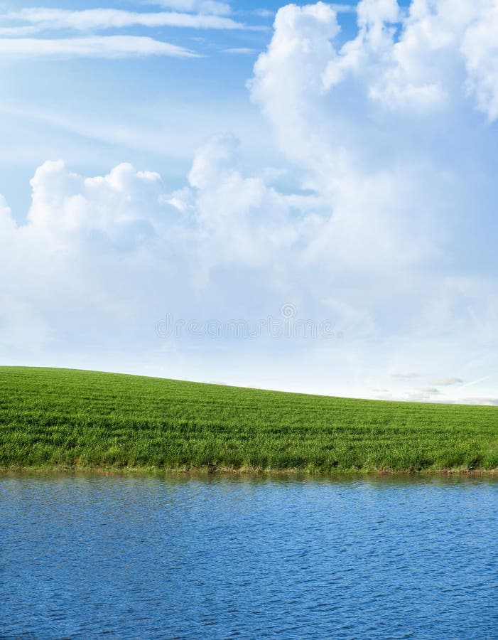 Green Field with Lake stock image. Image of lake, grass - 17114903