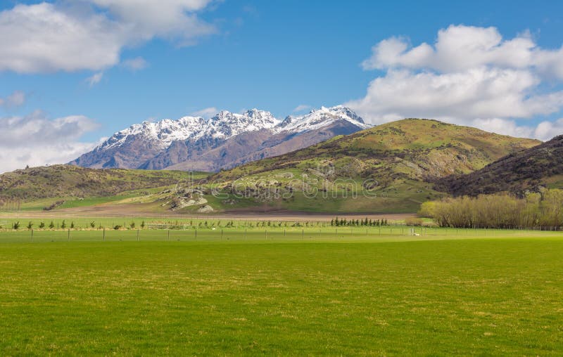 Green Field and Mountain Landscape Stock Image - Image of fresh ...