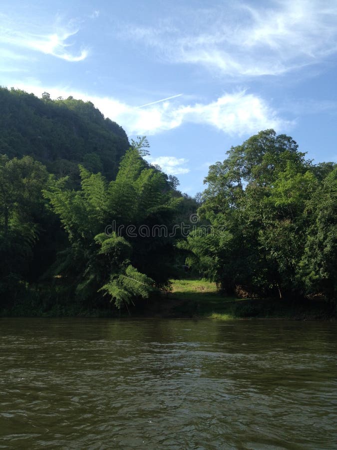Green Field Raft on the Riverside Stock Image - Image of landscape ...