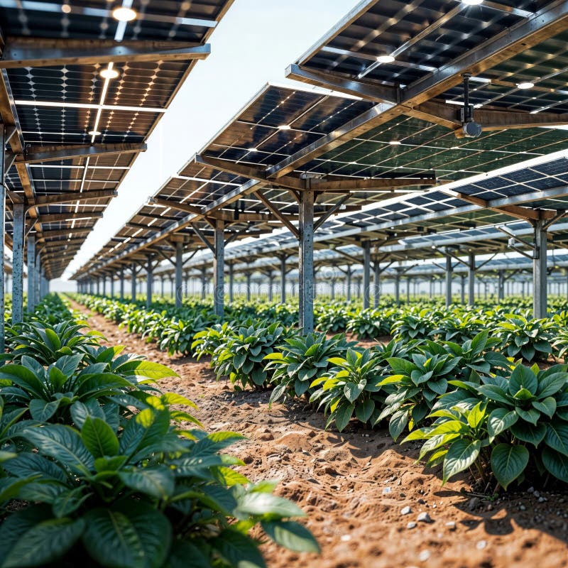 Green Field with Solar Panels, Generative Ai Stock Illustration ...
