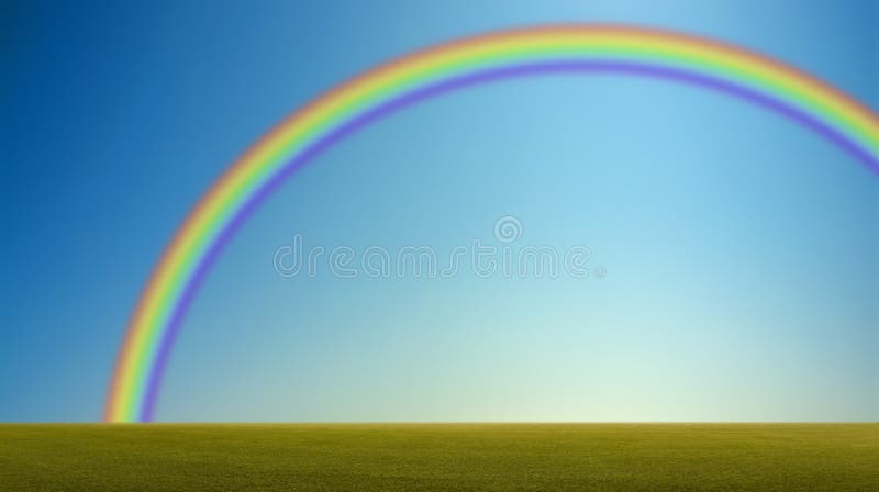 Green Field with Young Lonely Tree with Rainbow in Blue Sky Stock Image ...