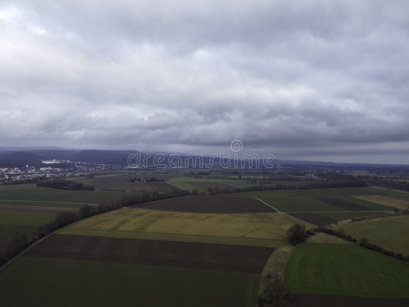 Green Fields in Bavaria in the Valley with Aerial View Stock Image ...