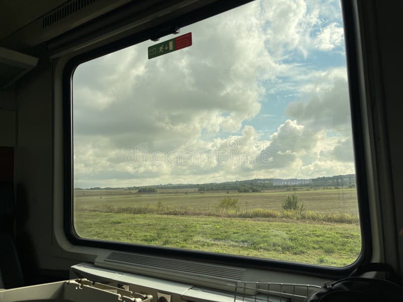 Green Fields Landscape in Train Window Stock Image - Image of travel ...